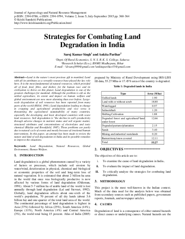 (PDF) Strategies for Combating Land Degradation in India
