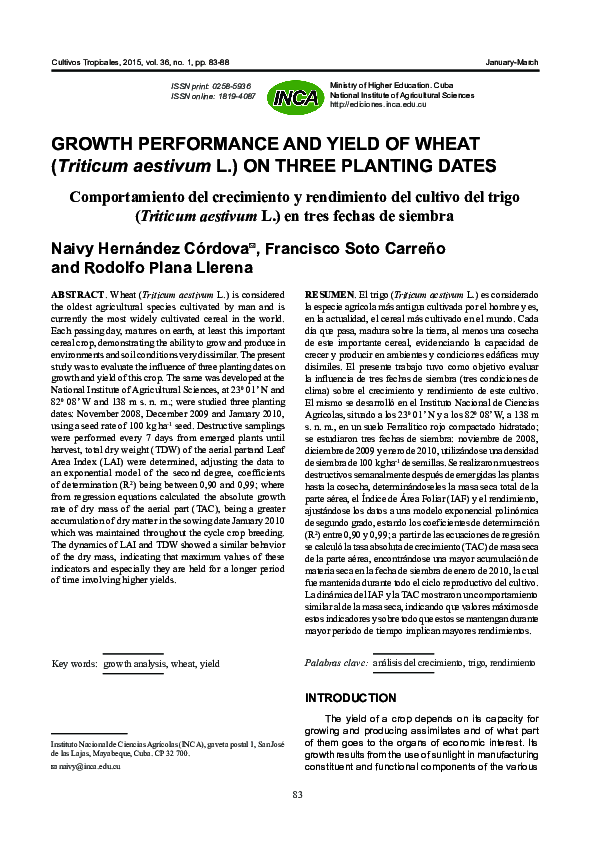 (PDF) Growth performance and yield of wheat (Triticum aestivum L.) on ...