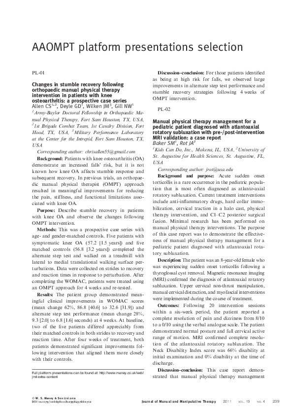 (PDF) AAOMPT platform presentations selection