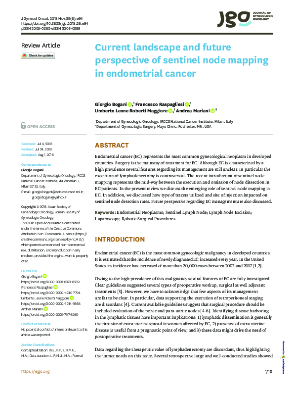 (PDF) Current landscape and future perspective of sentinel node mapping in endometrial cancer