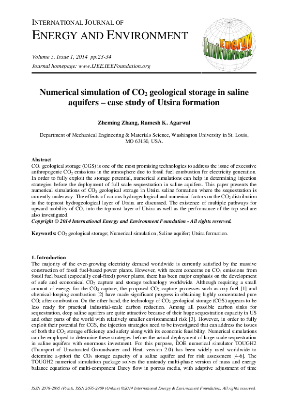 (PDF) Numerical simulation of CO 2 geological storage in saline ...