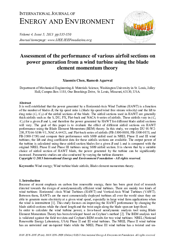 Pdf Assessment Of The Performance Of Various Airfoil Sections On