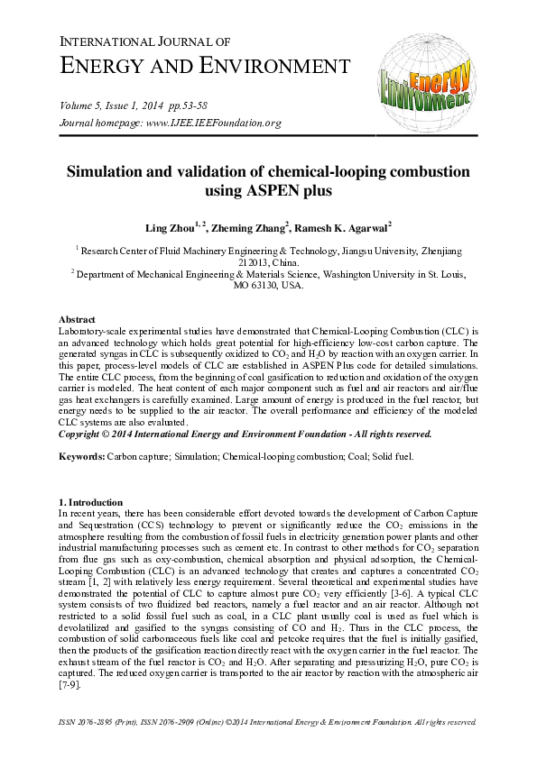 (PDF) Simulation and validation of chemical-looping combustion using ASPEN plus