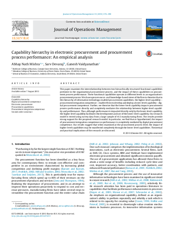 (PDF) Capability hierarchy in electronic procurement and procurement ...