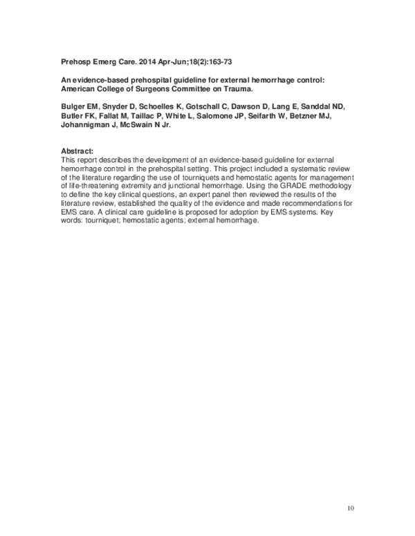 (PDF) An Evidence-based Prehospital Guideline for External Hemorrhage ...