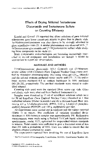 (PDF) Effects of drying tritiated testosterone glucuronide and ...