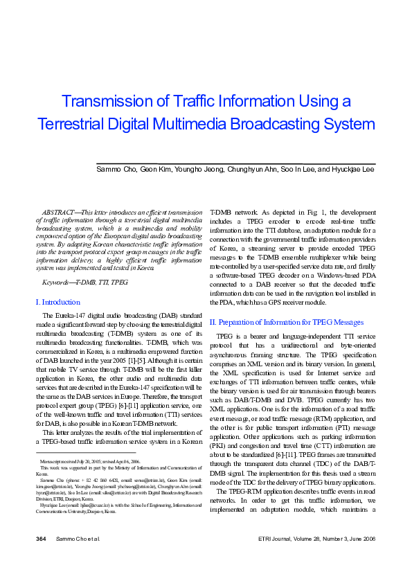 (PDF) Transmission of Traffic Information Using a Terrestrial Digital ...