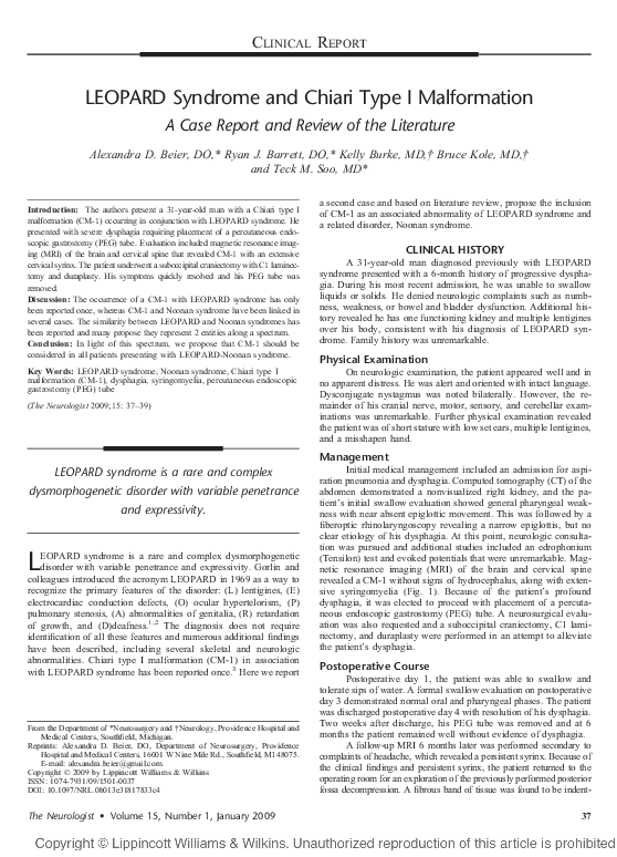 (PDF) LEOPARD Syndrome and Chiari Type I Malformation