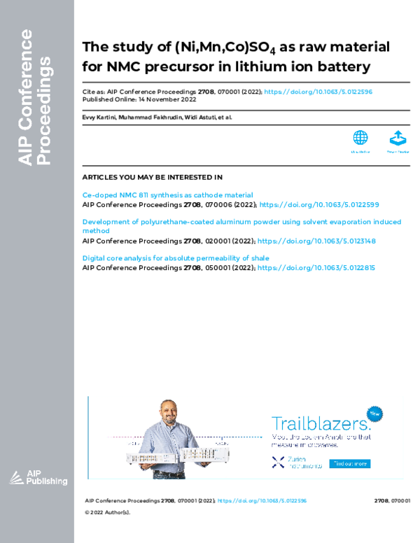 (PDF) The study of (Ni,Mn,Co)SO4 as raw material for NMC precursor in ...
