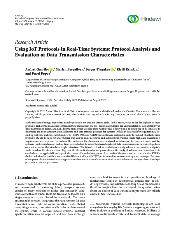 (PDF) Using IoT Protocols in Real-Time Systems: Protocol Analysis and Evaluation of Data ...