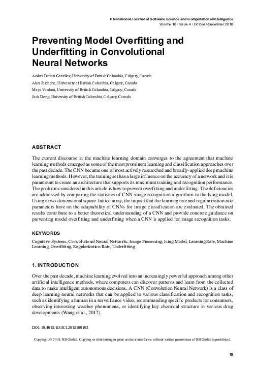 Pdf Preventing Model Overfitting And Underfitting In Convolutional Neural Networks
