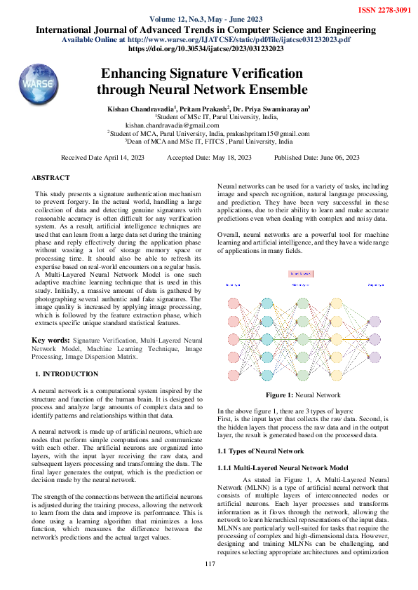(PDF) Enhancing Signature Verification through Neural Network Ensemble (PDF) Enhancing Signature Verification through Neural Network Ensemble