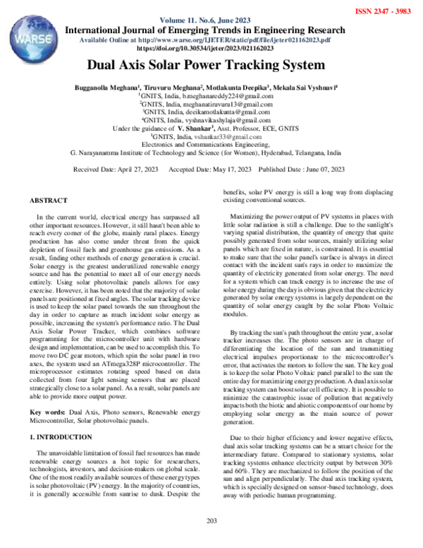 (PDF) Dual Axis Solar Power Tracking System