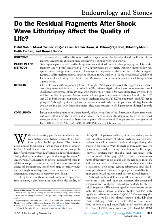 (PDF) Do the Residual Fragments After Shock Wave Lithotripsy Affect the Quality of Life?