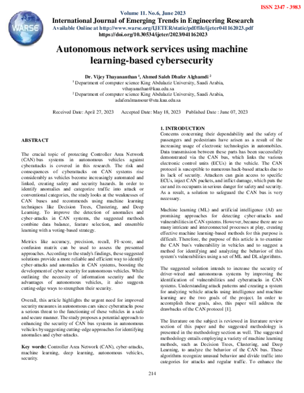 (PDF) Autonomous network services using machine learning-based cybersecurity