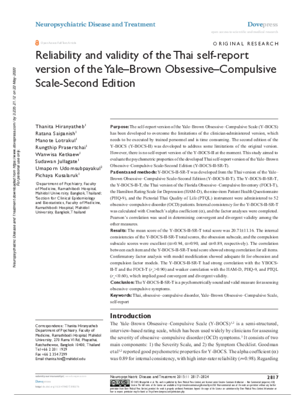 (PDF) Reliability and validity of the Thai self-report version of the ...