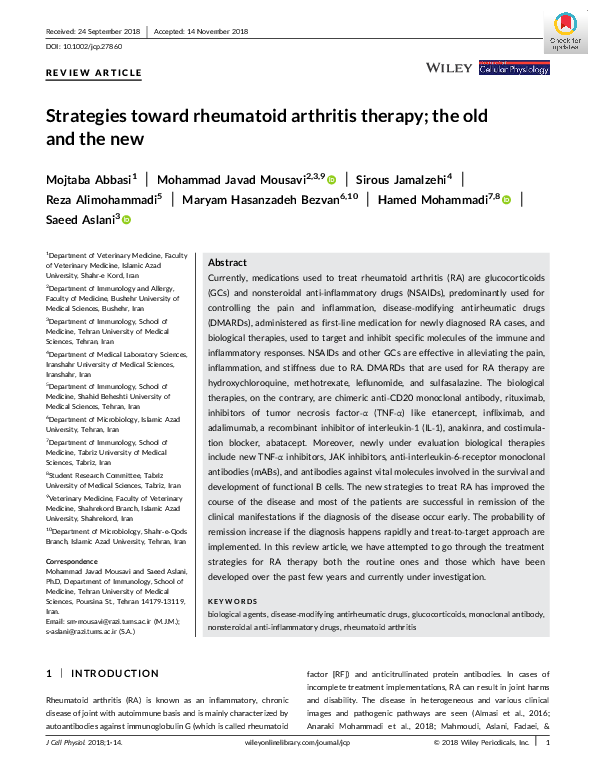 (PDF) Strategies toward rheumatoid arthritis therapy; the old and the new