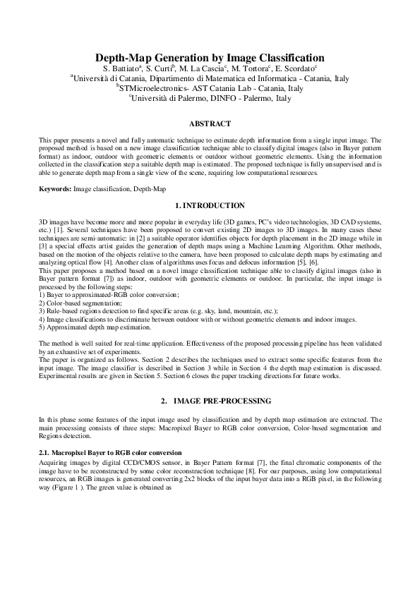(PDF) Depth-map generation by image classification | Marcello Tortora - Academia.edu