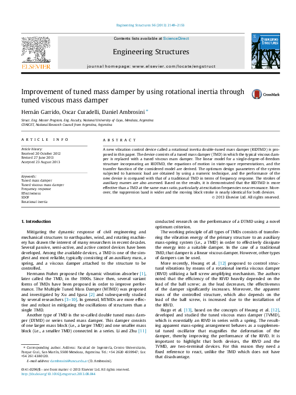 (PDF) Improvement of tuned mass damper by using rotational inertia ...