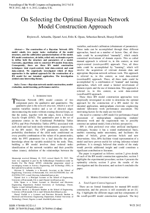 (PDF) On selecting the optimal Bayesian network model construction approach | Ifeyinwa E ...
