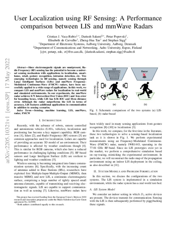 (PDF) User Localization using RF Sensing: A Performance comparison between LIS and mmWave Radars ...