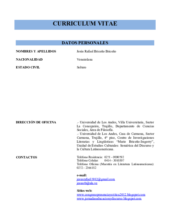 (PDF) Curriculum Vitae Datos Personales | Roberto Chilón Zambrano ...