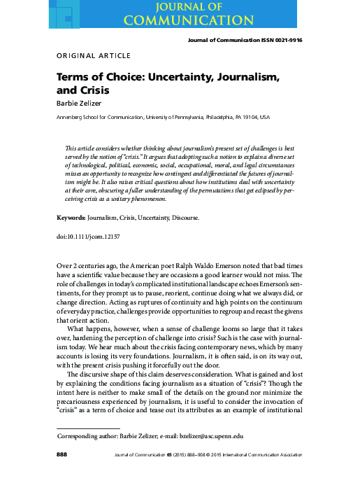 (PDF) Terms of Choice: Uncertainty, Journalism, and Crisis