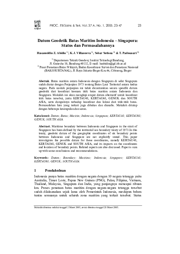 (PDF) Datum Geodetik Batas Maritim Indonesia – Singapura: Status dan ...