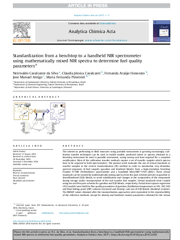 (PDF) Standardization from a benchtop to a handheld NIR spectrometer using mathematically mixed ...