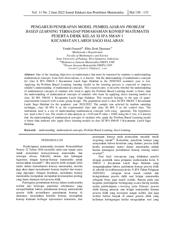(PDF) Pengaruh Penerapan Model Pembelajaran Problem Based Learning Terhadap Pemahaman Konsep ...