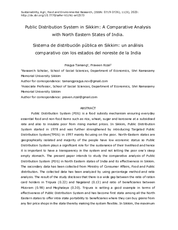 (PDF) Public Distribution System in Sikkim: A Comparative Analysis with ...