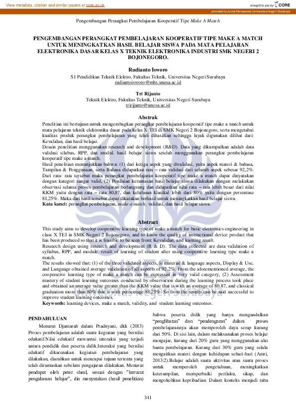 (PDF) Pengembangan Perangkat Pembelajaran Kooperatif Tipe Make a Match Untuk Meningkatkan Hasil ...