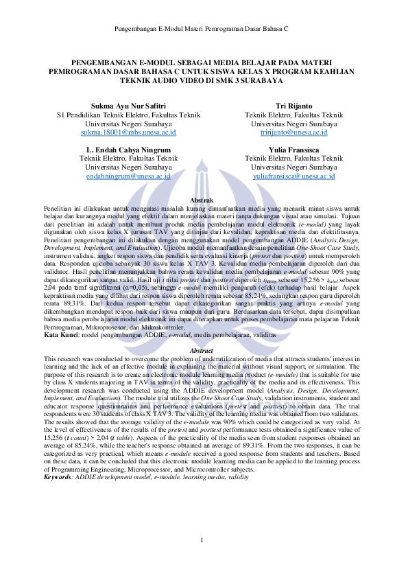 (PDF) Pengembangan E-Modul Sebagai Media Belajar Pada Materi Pemrograman Dasar Bahasa C Untuk ...