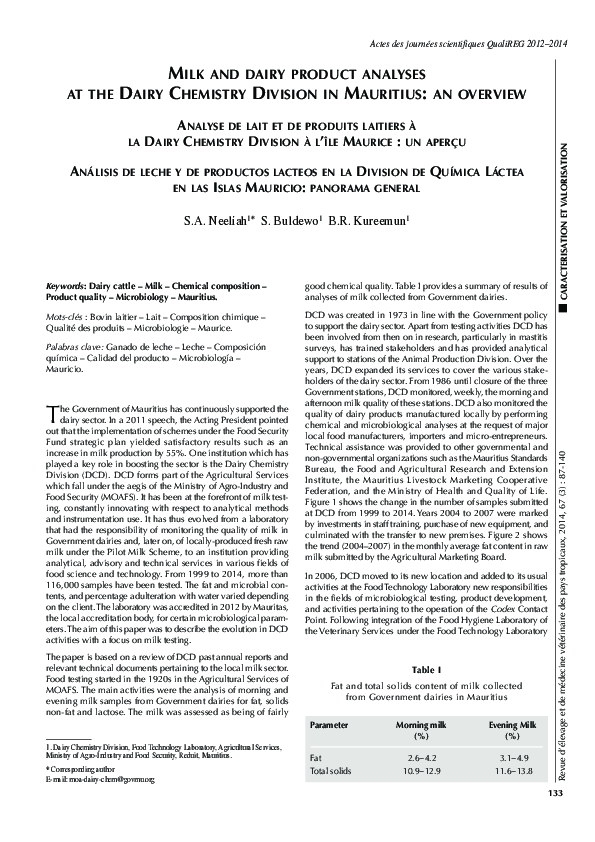 (PDF) Milk and dairy product analyses at the Dairy Chemistry Division ...