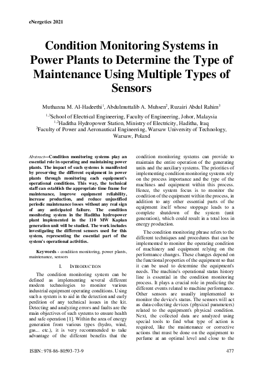 (PDF) Condition Monitoring Systems in Power Plants to Determine the ...