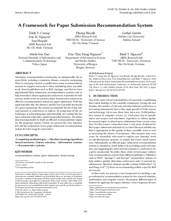 (PDF) A Framework for Paper Submission Recommendation System
