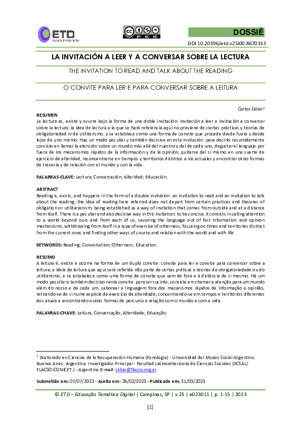 (PDF) La invitación a leer y a a conversar sobre la lectura