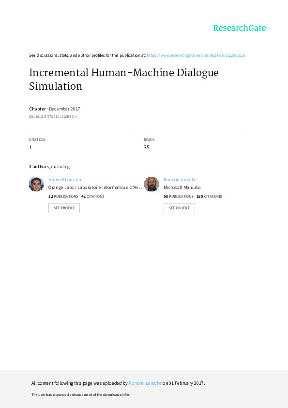(PDF) Incremental Human-Machine Dialogue Simulation