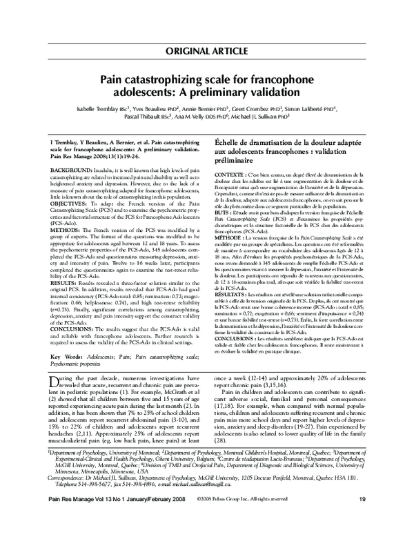 (PDF) PCS-Ado: Validating Pain Catastrophizing Scale