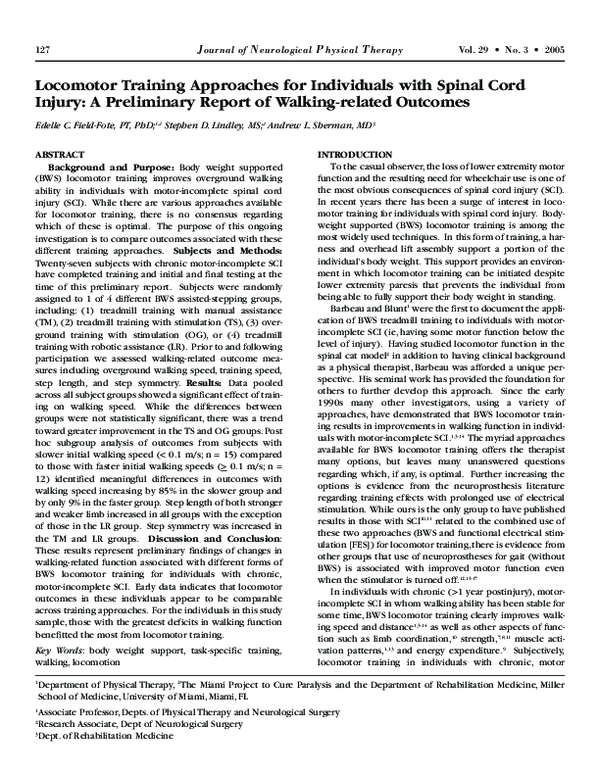 (PDF) Locomotor Training Approaches for Individuals with Spinal Cord Injury