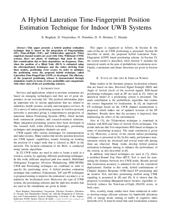 (PDF) A hybrid lateration time-fingerprint position estimation technique for indoor UWB systems