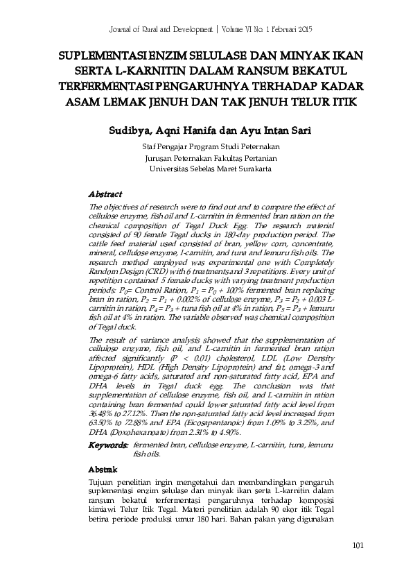 (PDF) Suplementasi Enzim Selulase Dan Minyak Ikan Serta L-Karnitin Dalam Ransum Bekatul ...