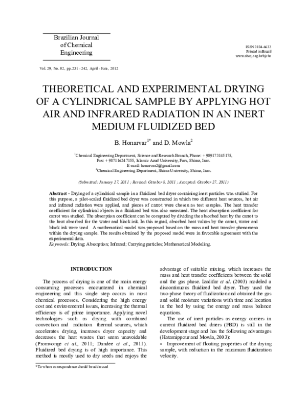 (PDF) Theoretical and experimental drying of a cylindrical sample by applying hot air and ...