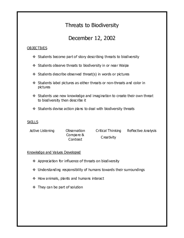 (PDF) Threats to Biodiversity