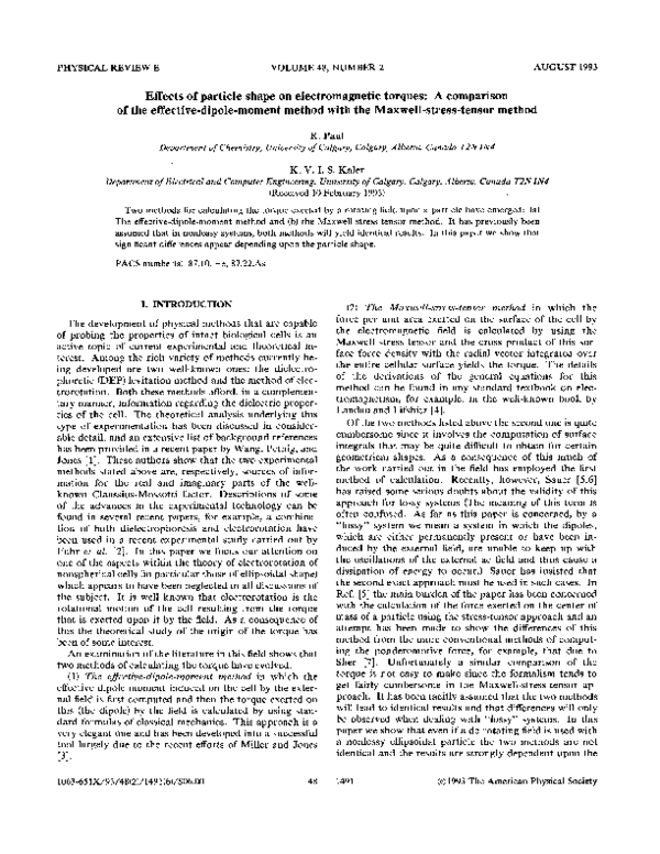 (PDF) Effects of particle shape on electromagnetic torques: A comparison of the effective-dipole ...