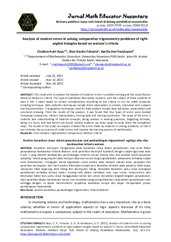 (PDF) Analysis of student errors in solving comparative trigonometry ...