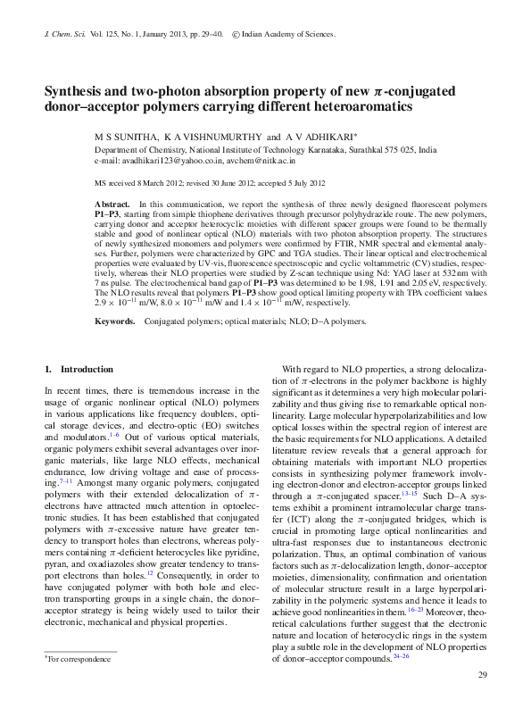 (PDF) Synthesis and two-photon absorption property of new π -conjugated donor–acceptor polymers ...