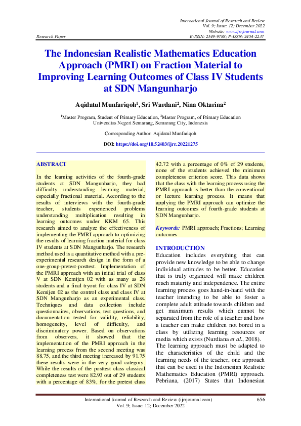 (PDF) The Indonesian Realistic Mathematics Education Approach (PMRI) on ...