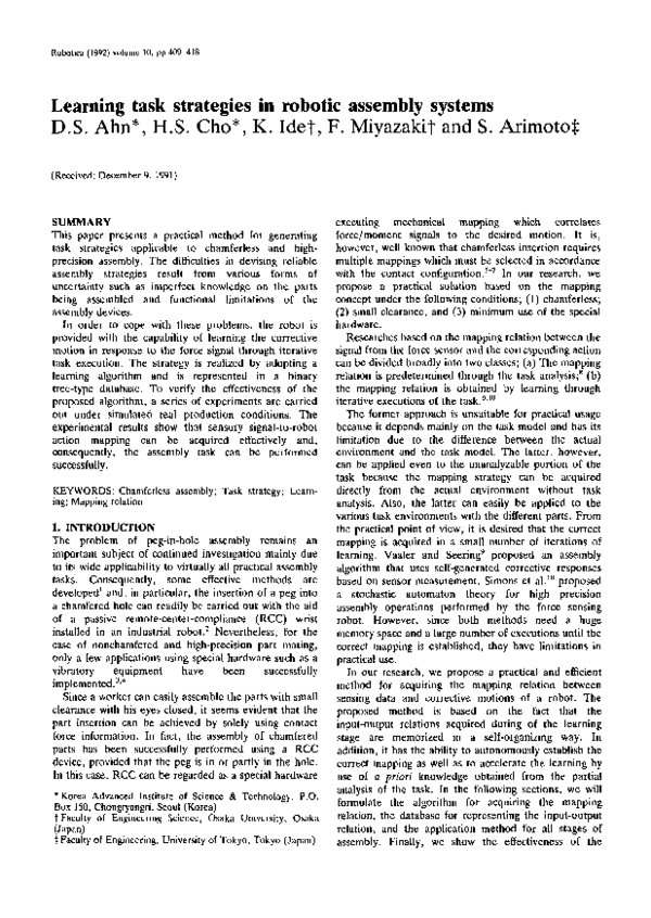 (PDF) Learning Task Strategies in Robotic Assembly Systems | David Ahn - Academia.edu