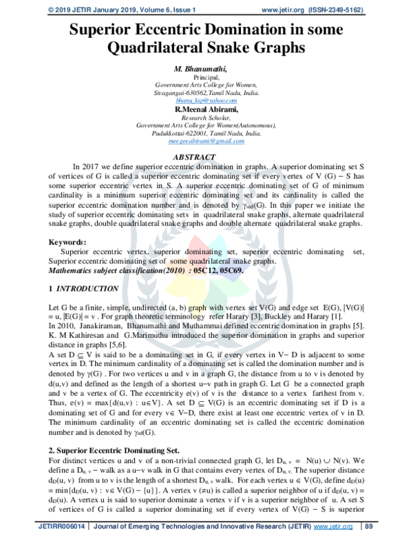 (PDF) Superior Eccentric Domination in some Quadrilateral Snake Graphs